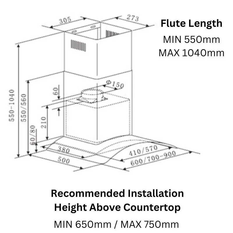 Falco 60cm Curved Glass Extractor Fan FAL-60-38SG | Tafelberg Furnishers